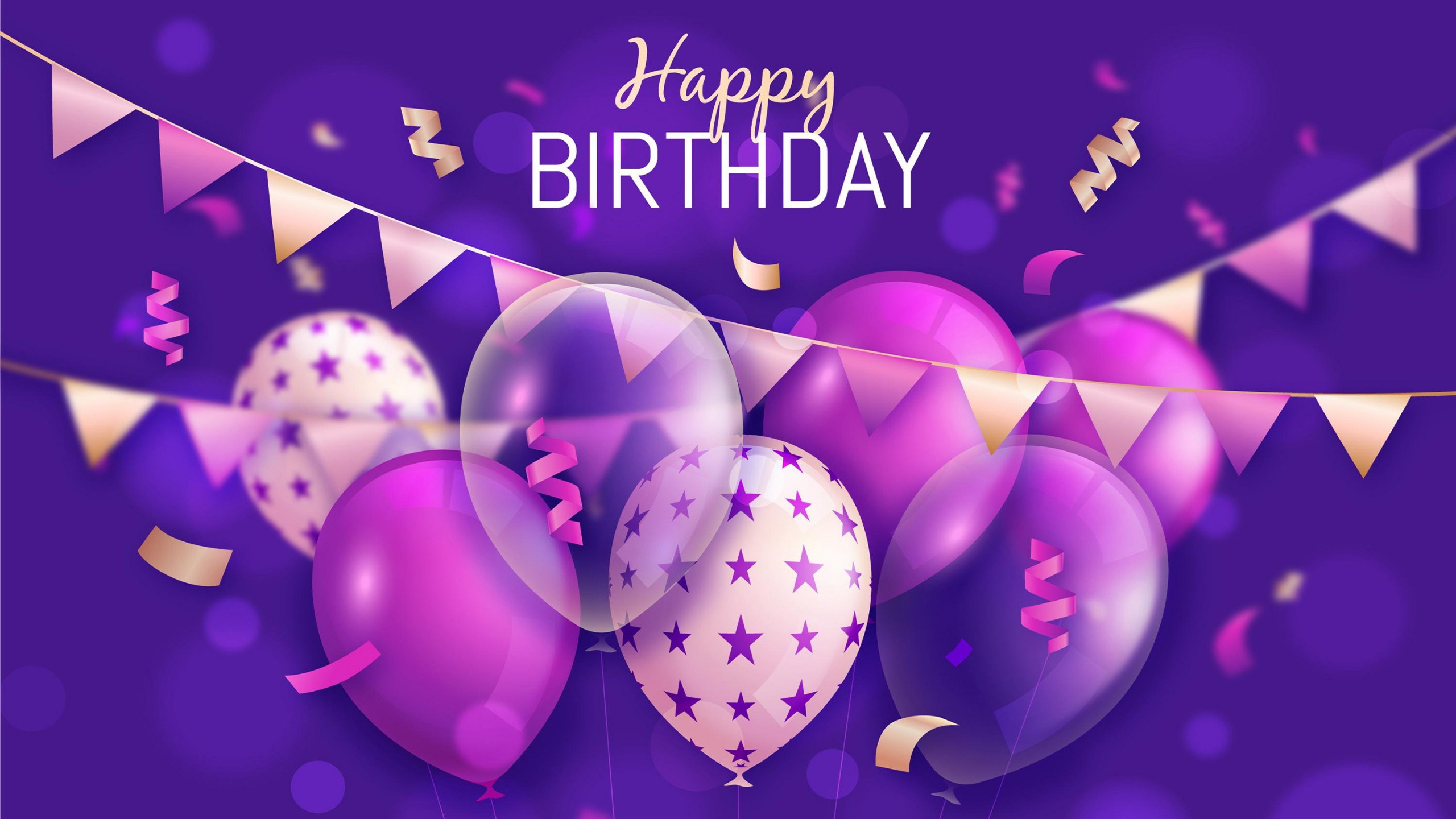 2560x1440 Happy Birthday Purple Balloons Wallpaper