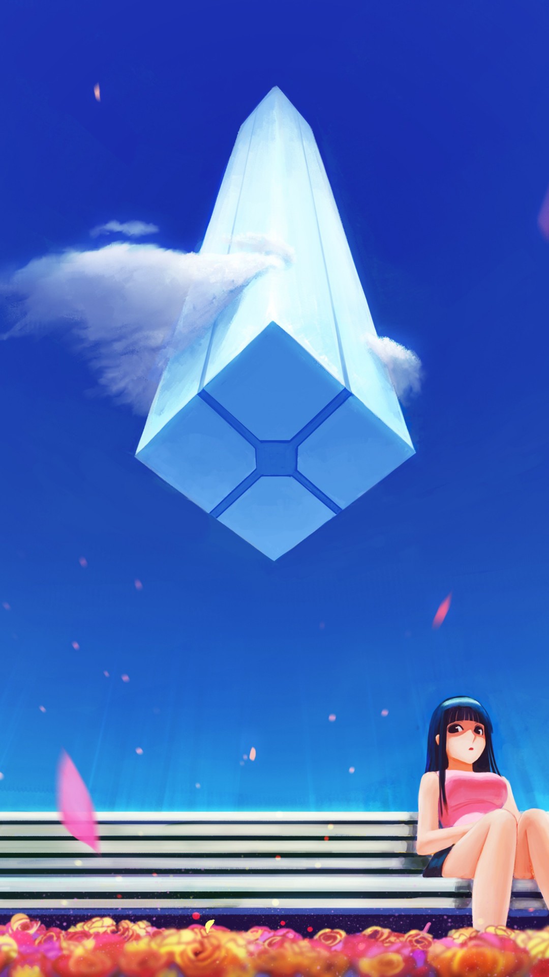 Anime Girl Bench Blue Sky Wallpaper - 1080x1920