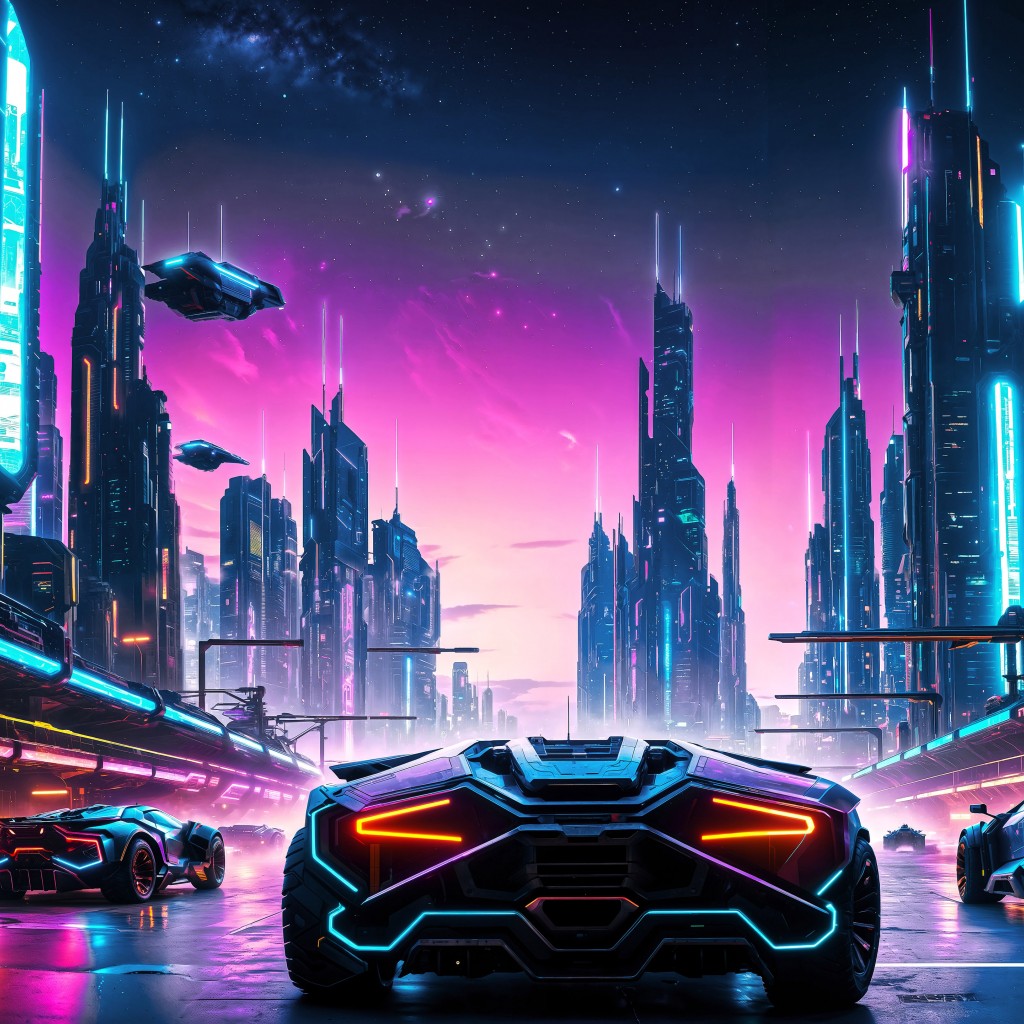 Cyberpunk Cars Urban Race Wallpaper - 1024x1024