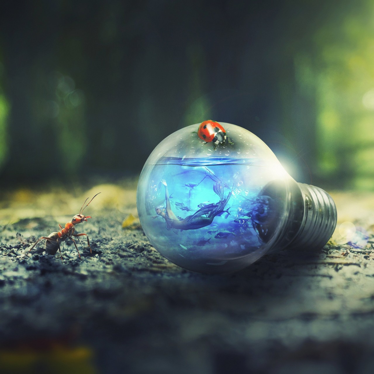 Fantasy Light Bulb Mermaid Art Wallpaper - 1280x1280