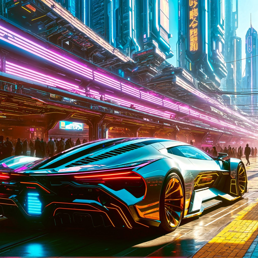 Futuristic Car Cyberpunk Street Wallpaper - 1024x1024