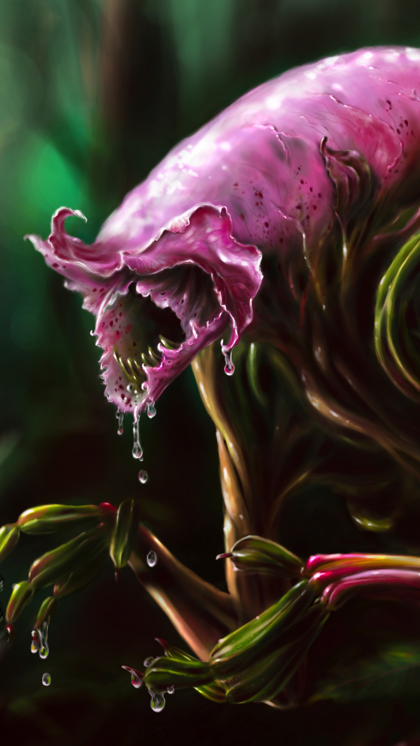 Glandulifera Alien Flower Art Wallpaper - 1440x2560 Resolution
