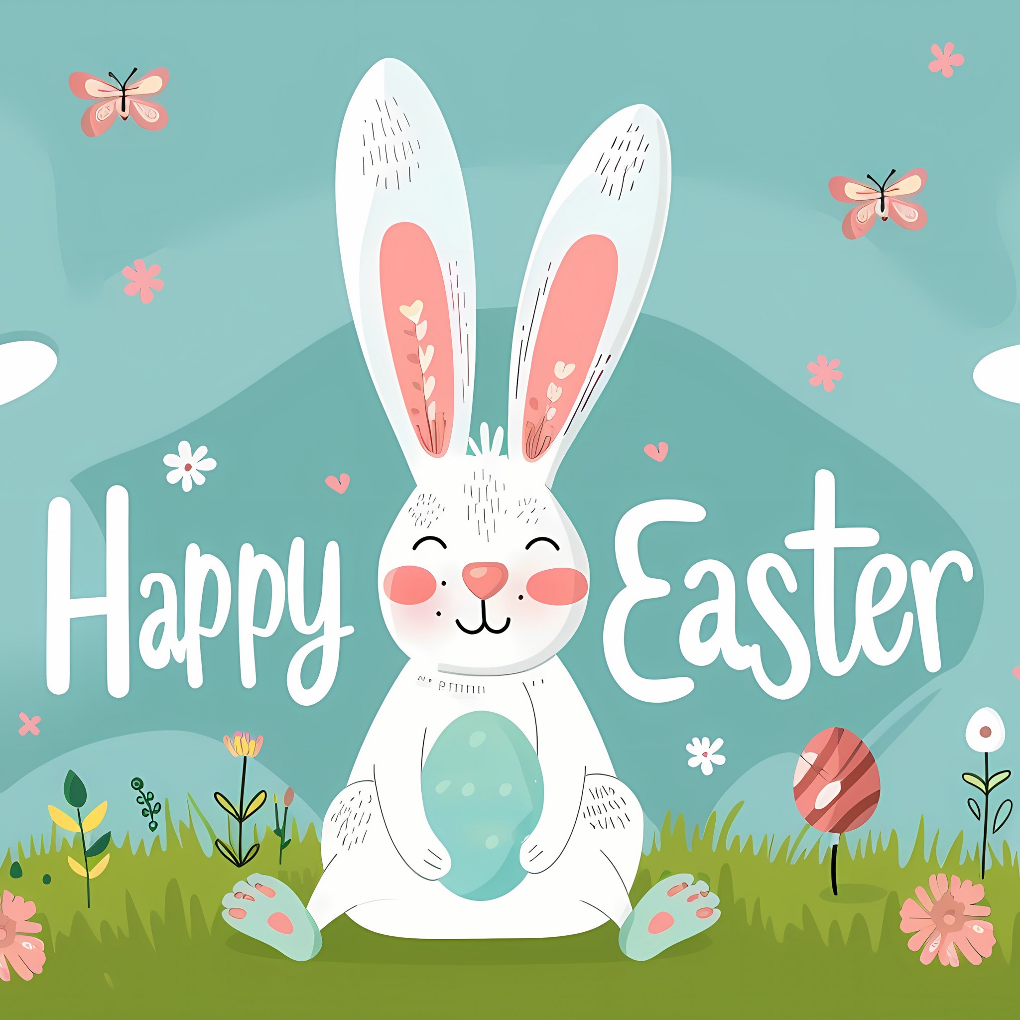Happy Easter Bunny Clip Art Wallpaper - 2048x2048 Resolution