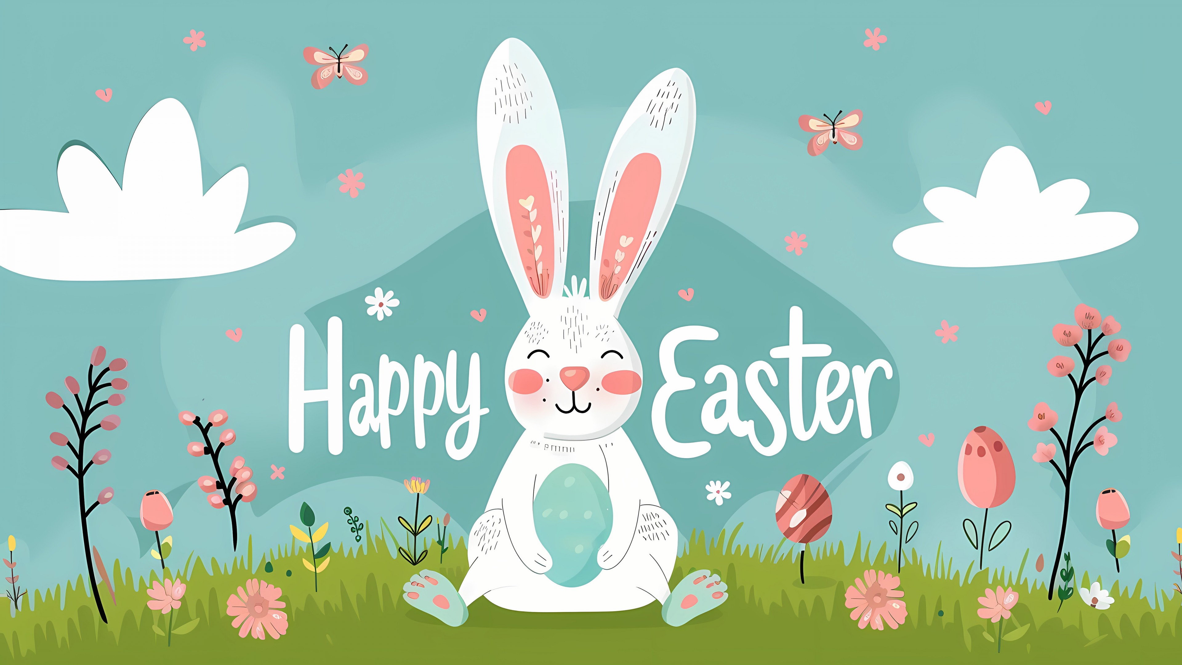 Happy Easter Bunny Clip Art Wallpaper - 3840x2160