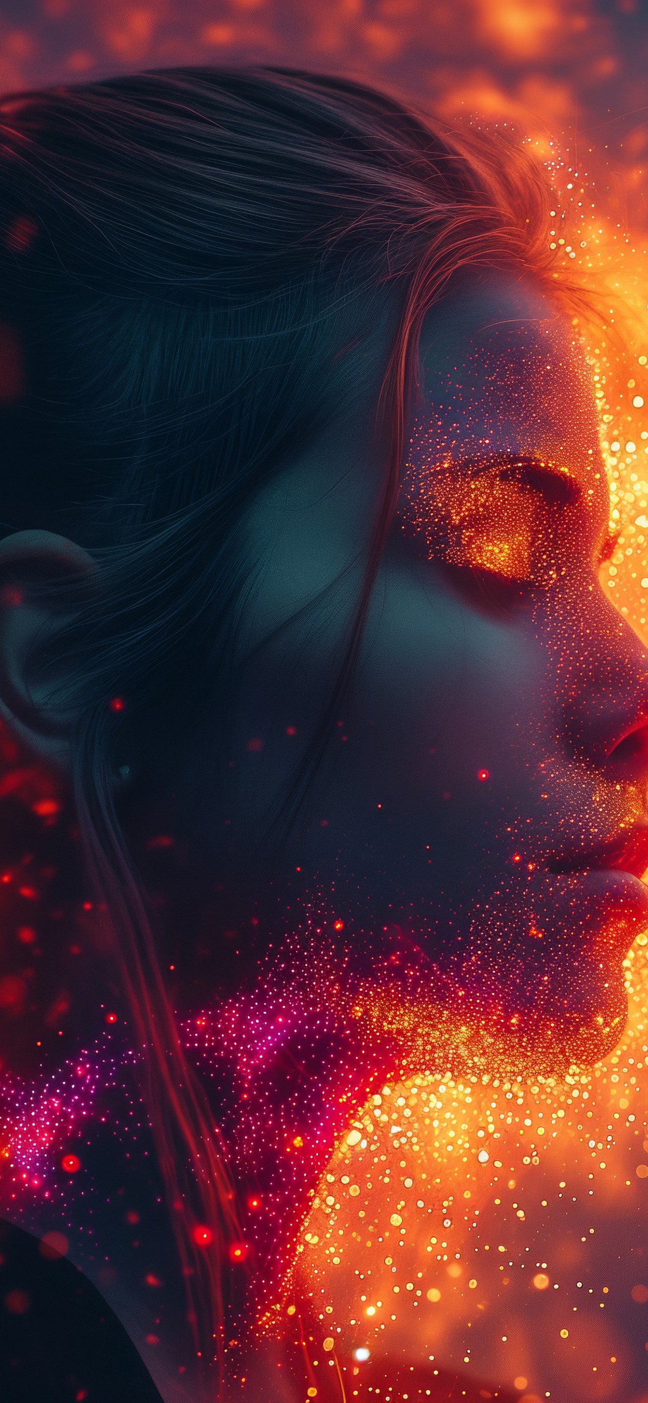 Ai Made Women Fire Particle Wallpaper - 1284x2778