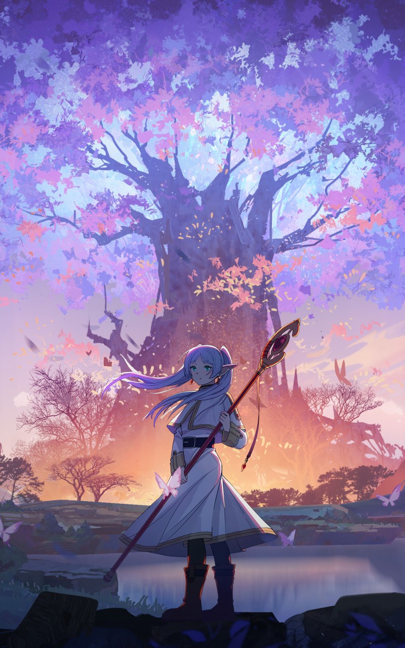 Frieren Anime Girl Tree Scenery Wallpaper - 800x1280