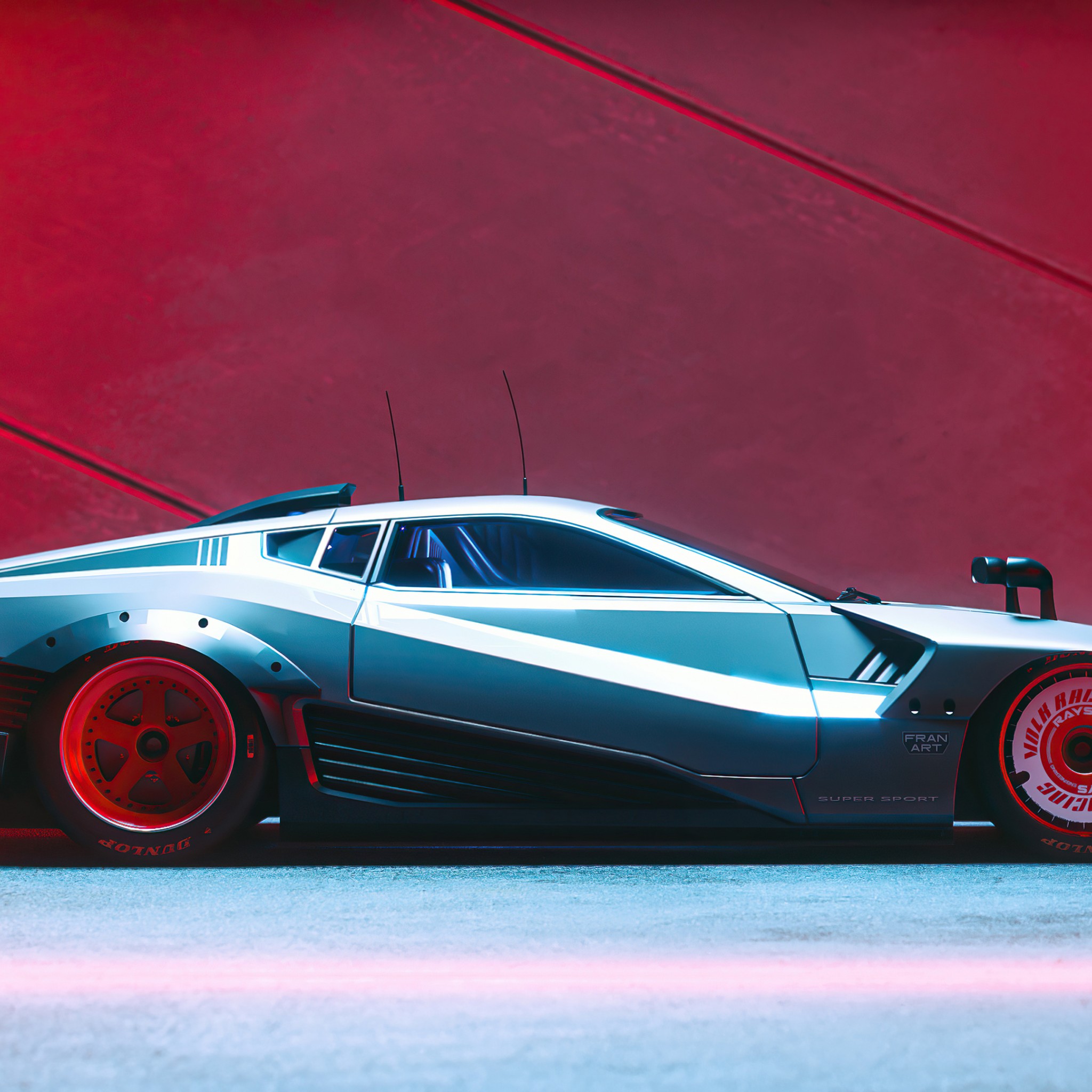 Silver Racing Car Digital Art Wallpaper - 2048x2048 Resolution