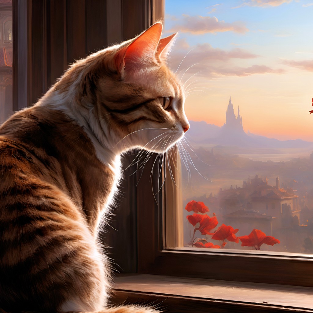 Ai Generated Cat Window Flower Wallpaper - 1024x1024