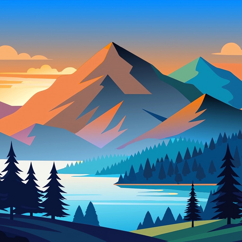 Nature Minimalism Forest Mountains Art Wallpaper - 1024x1024