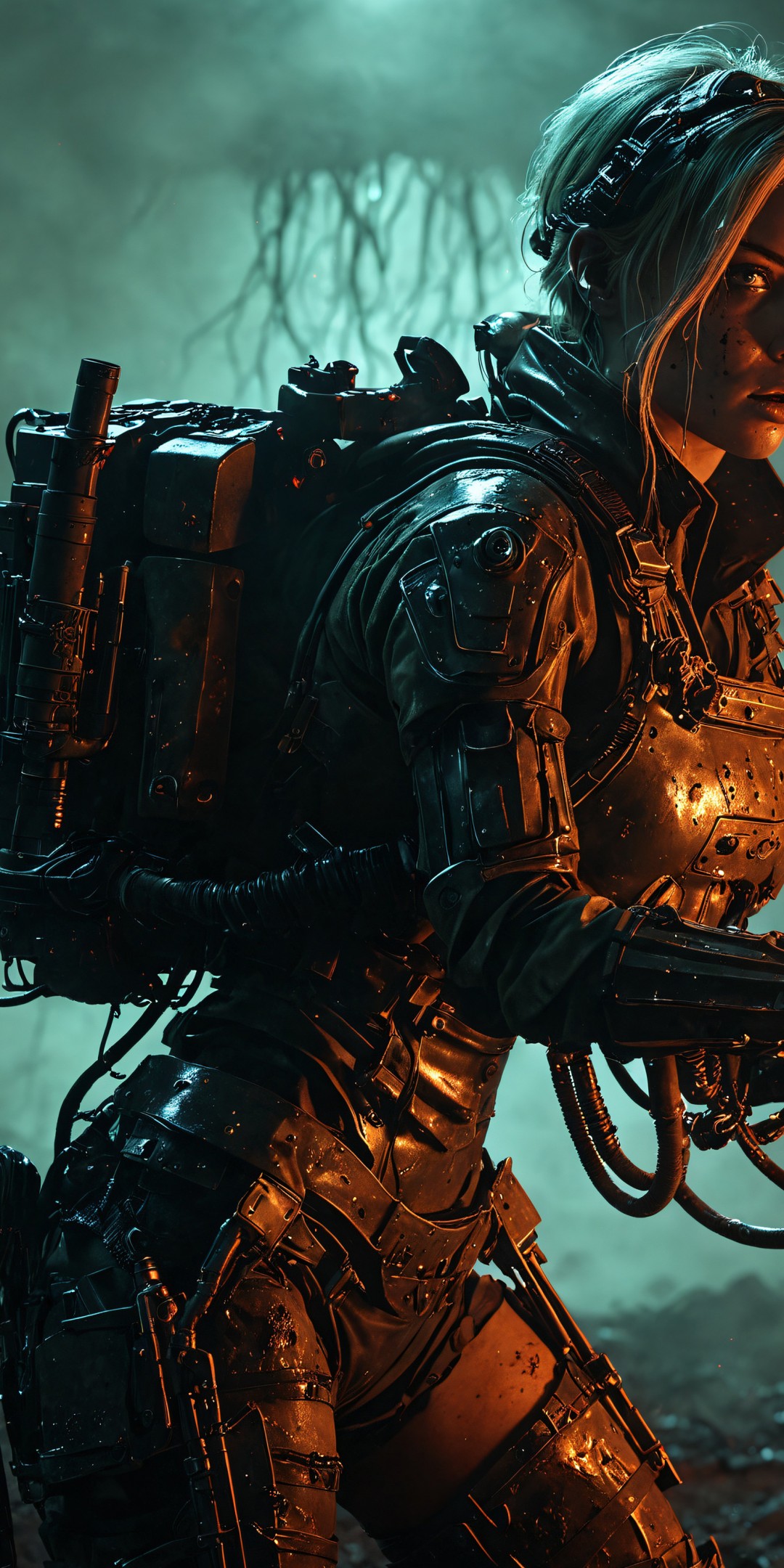 Soldier Girl Flamethrower Apocalypse Scene Wallpaper - 1080x2160 Resolution