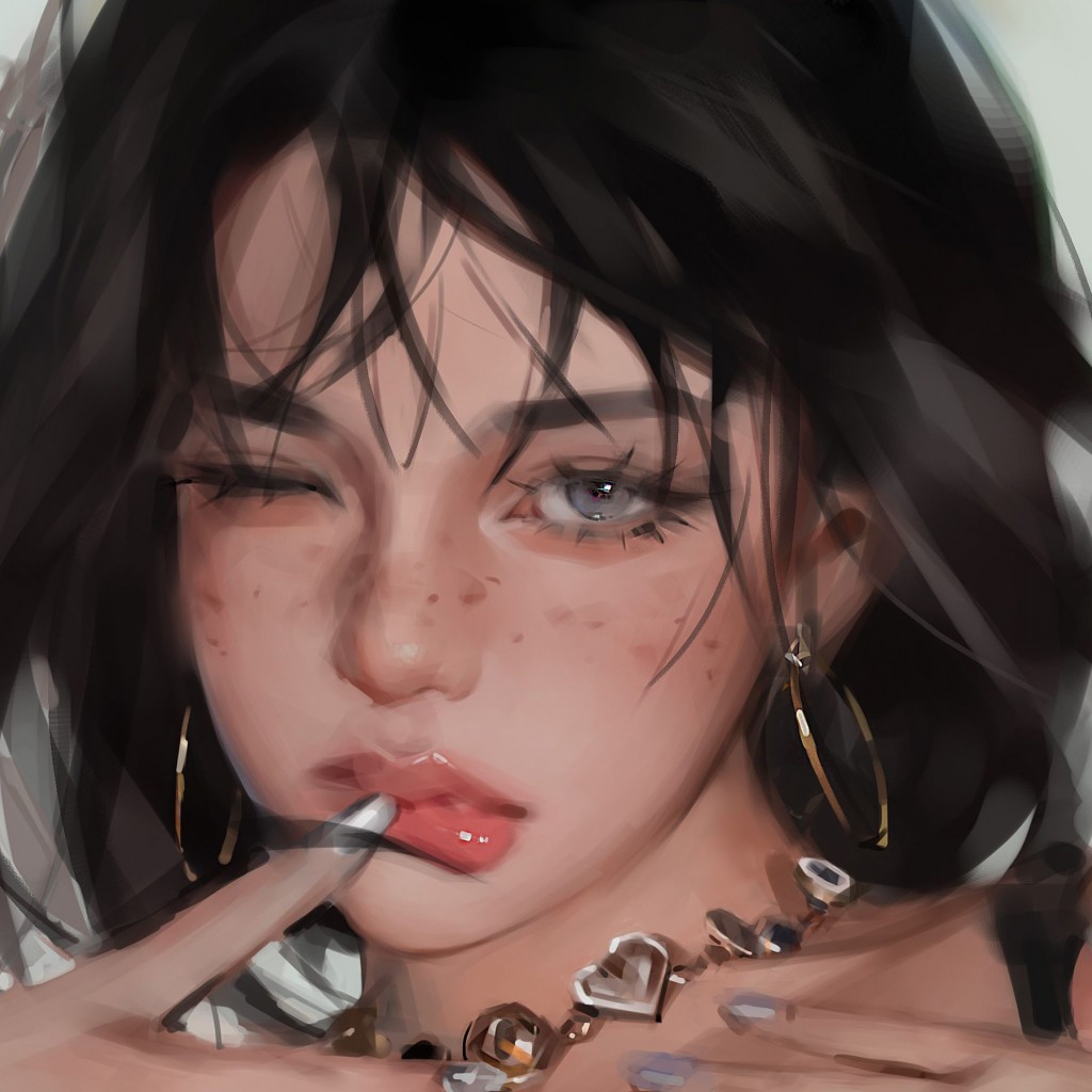 Women Lips Earring Artwork Wallpaper - 1024x1024