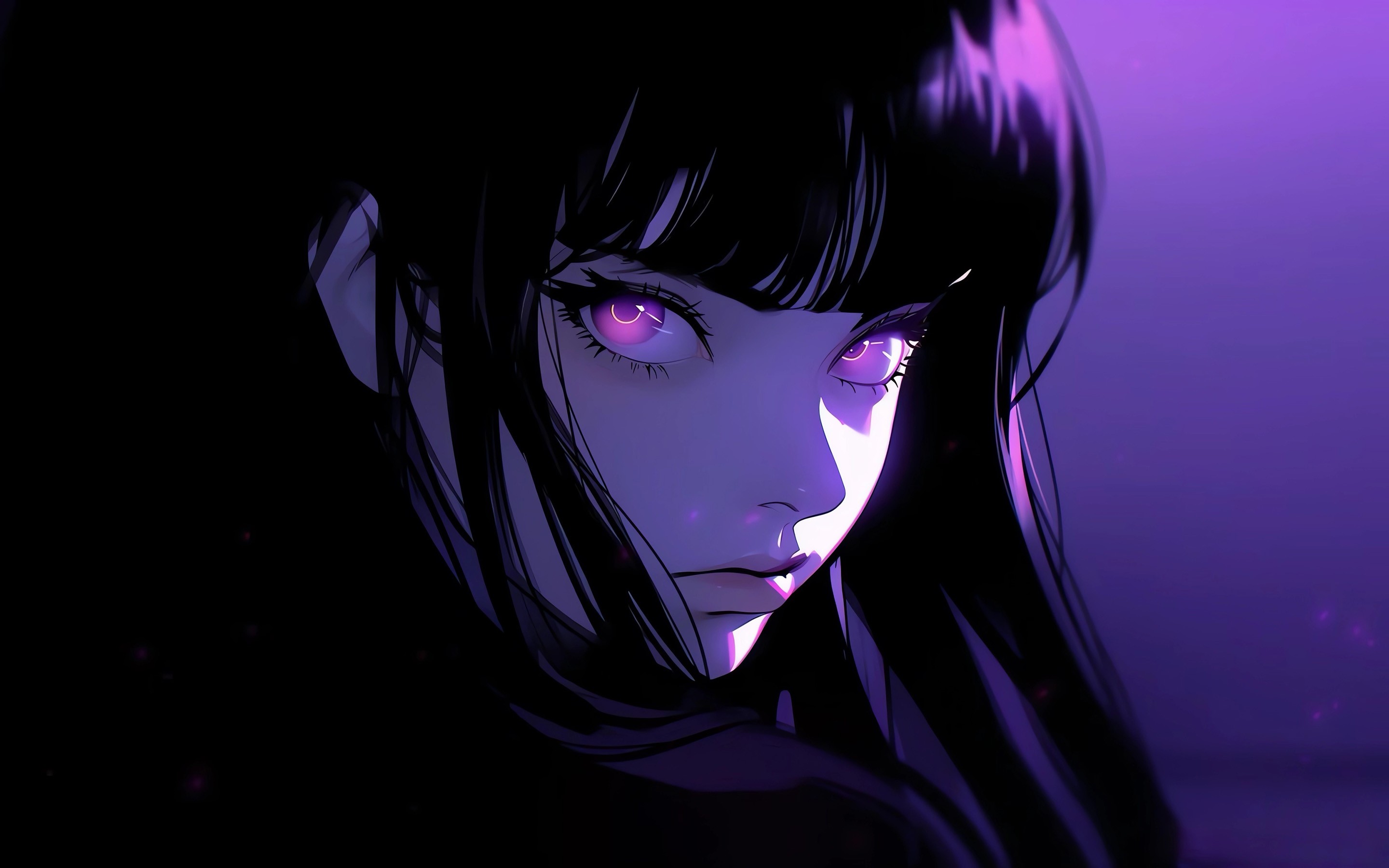 Anime Girl Black Hair Purple Eyes Wallpaper 2880x1800
