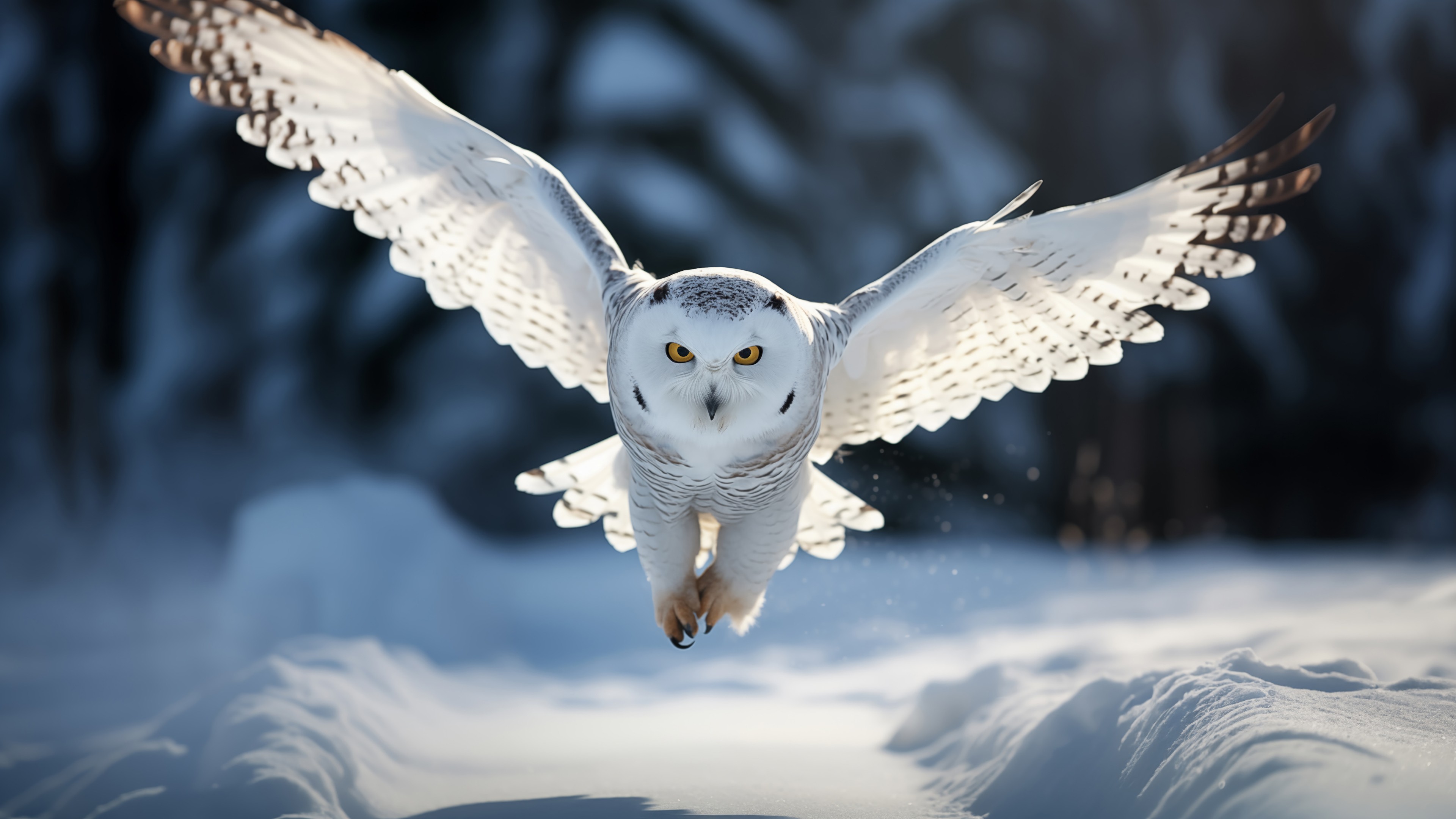Snow White Owl Flying Wallpaper - 3840x2160