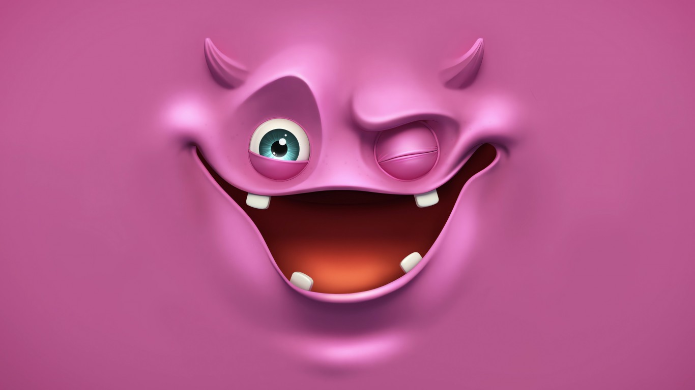 3D Pink Wink Face Wallpaper - 1366x768