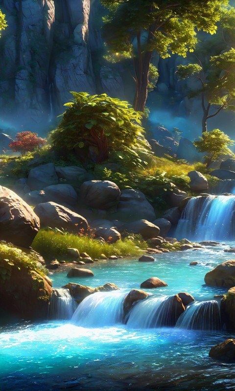 480x800 Fantasy Waterfall Landscape Art Wallpaper