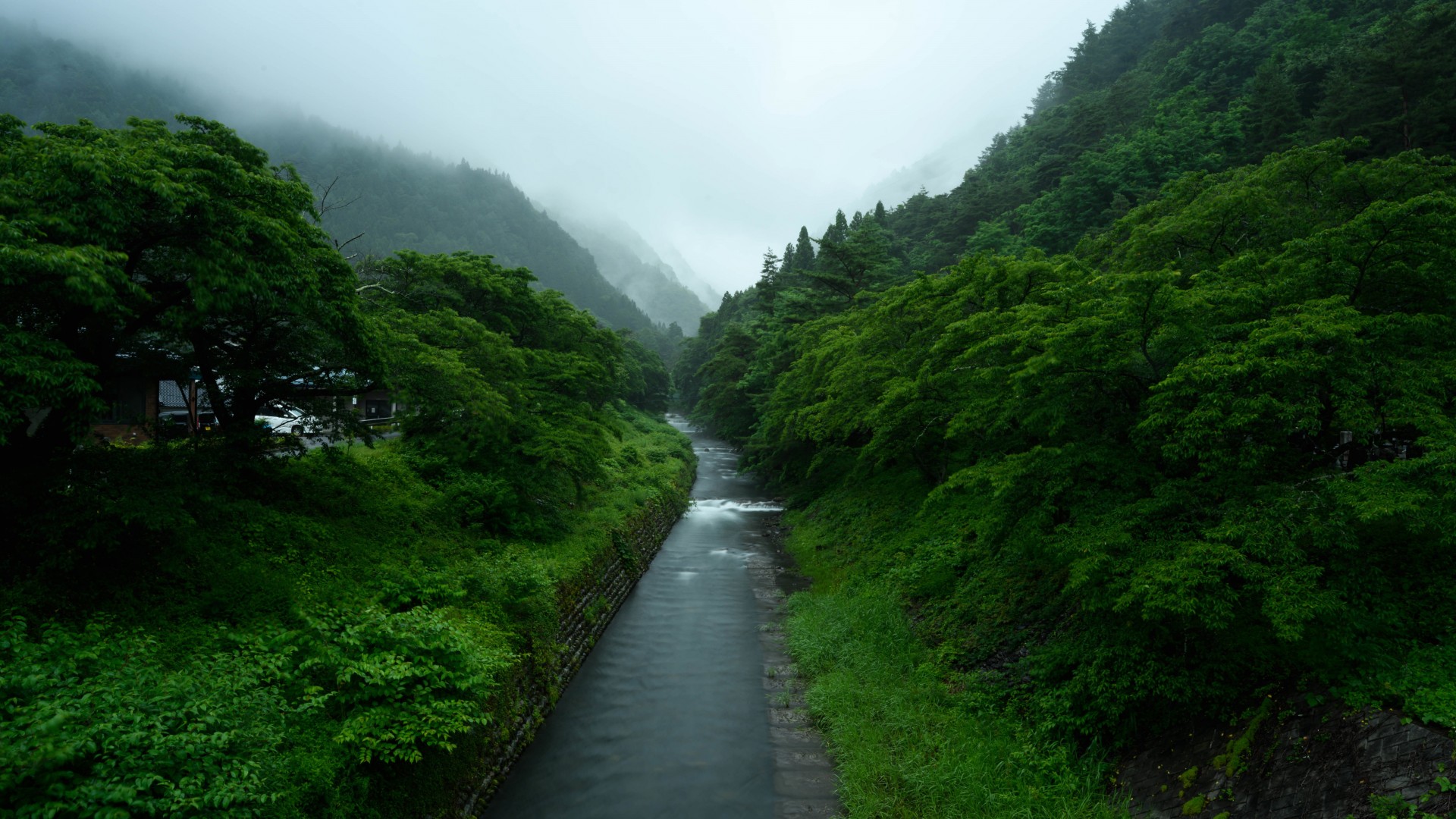 Japan Nature Forest Mountains Mist Wallpaper - 1920x1080