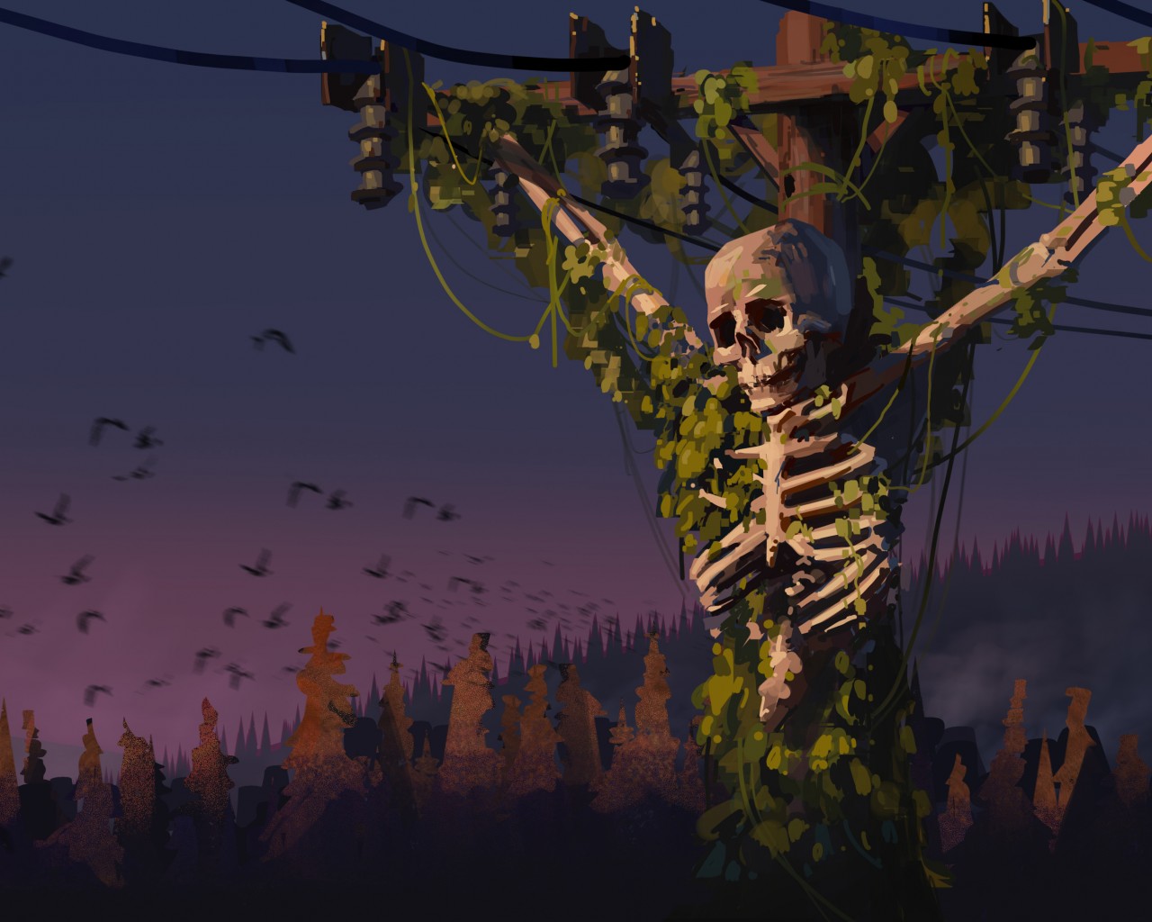 Skeleton Electric Pole Digital Art Wallpaper - 1280x1024