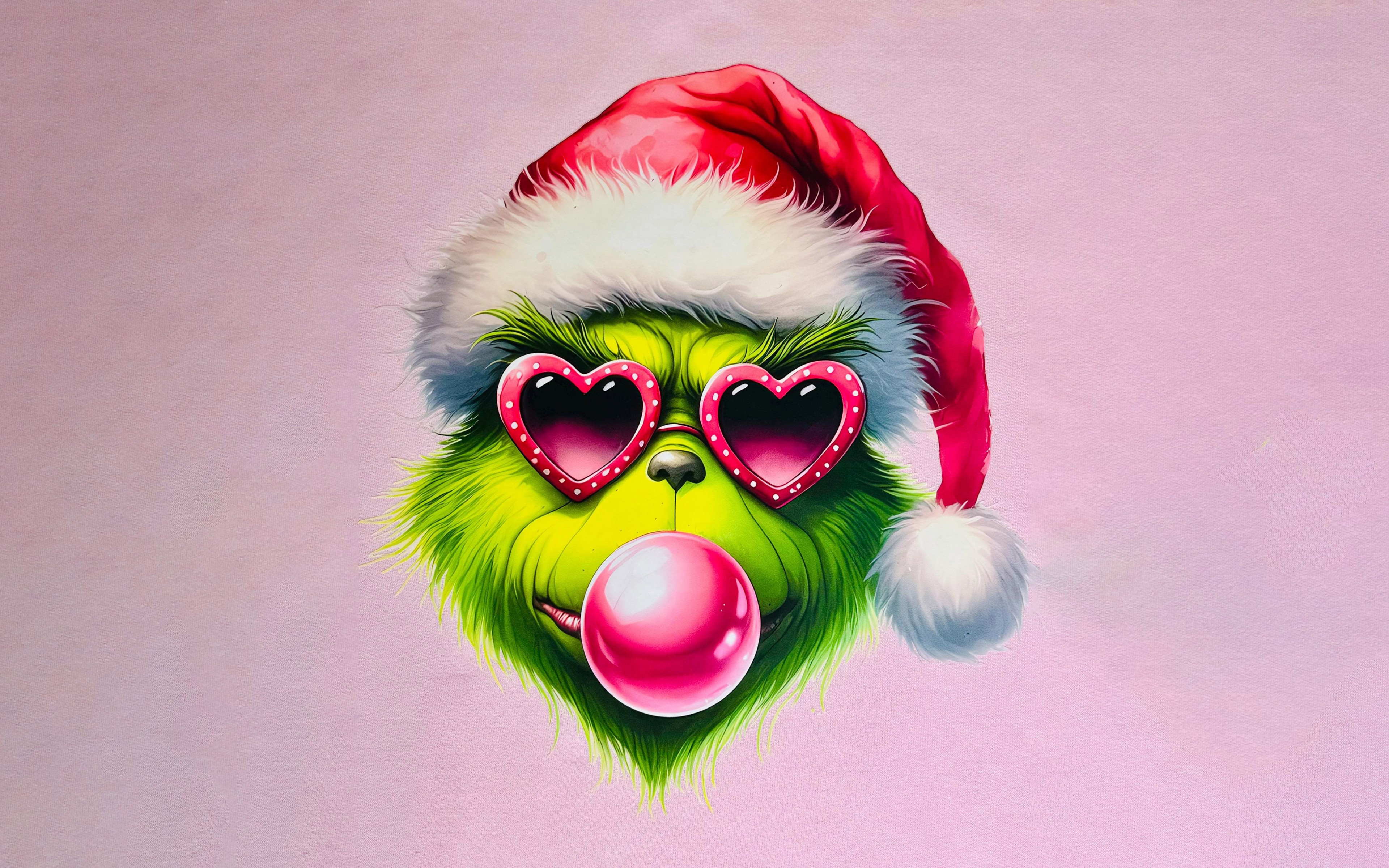 Preppy Grinch Pink Background Wallpaper - 3840x2400