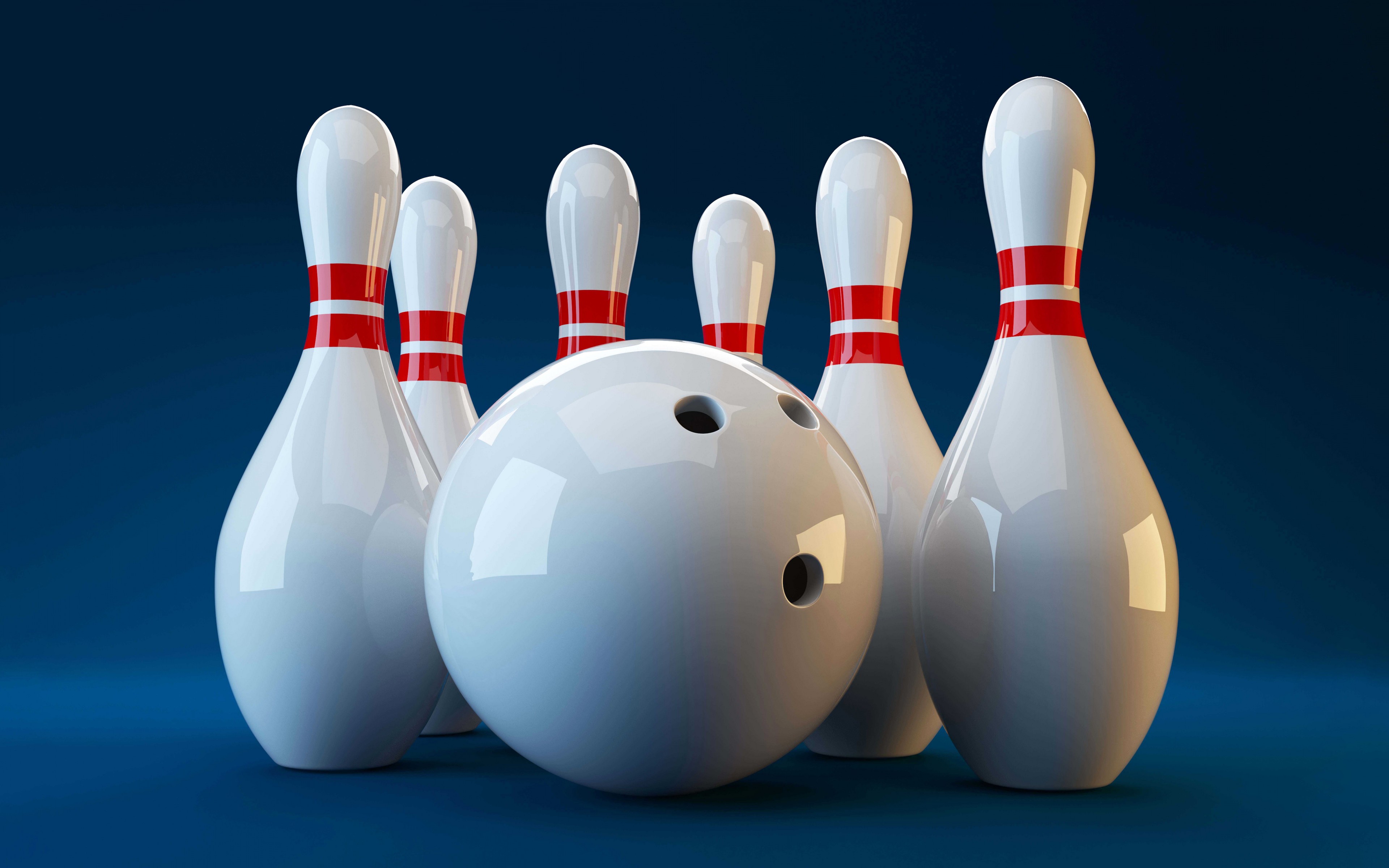 White Bowling Pins Blue Background Wallpaper - 3840x2400