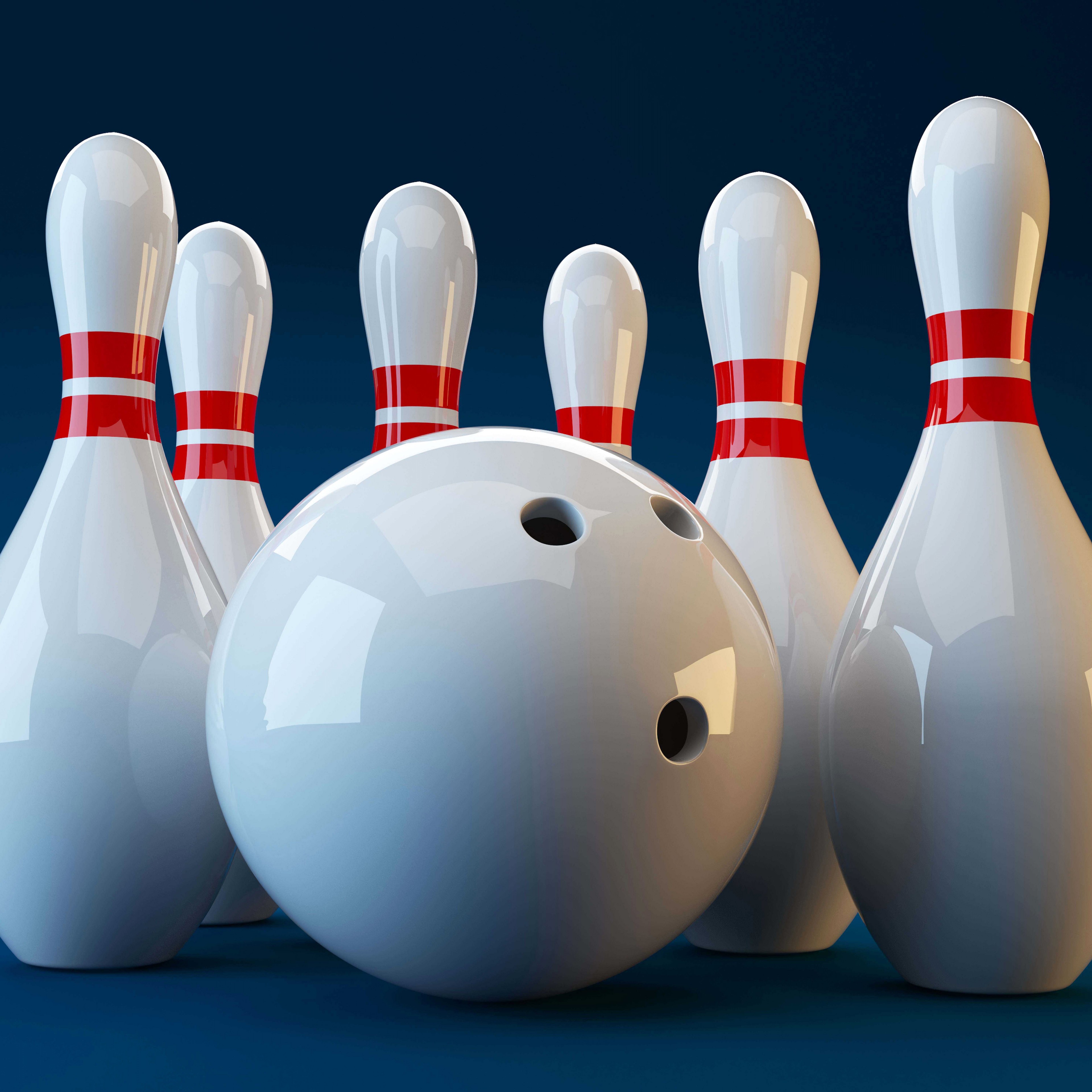 White Bowling Pins Blue Background Wallpaper - 3840x3840 Resolution