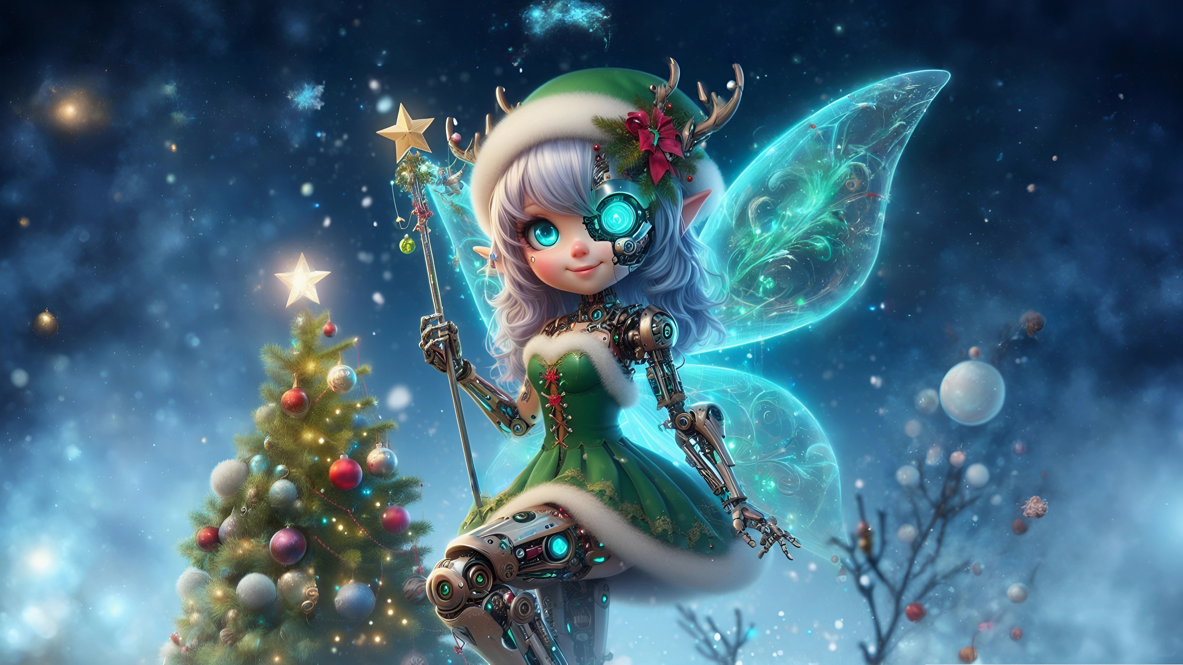 New Year Cyber Fairy Ai Art Wallpaper - 3840x2160