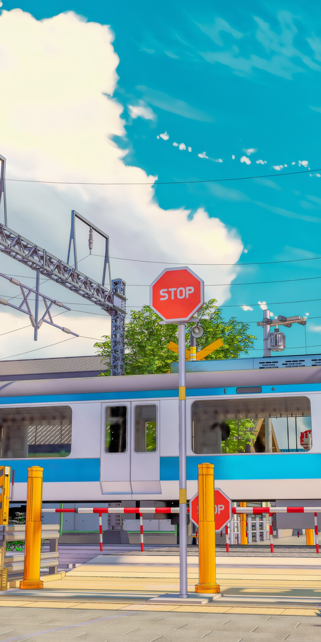 Japan Traffic Lights Train Artwork Wallpaper - 1080x2160 Resolution