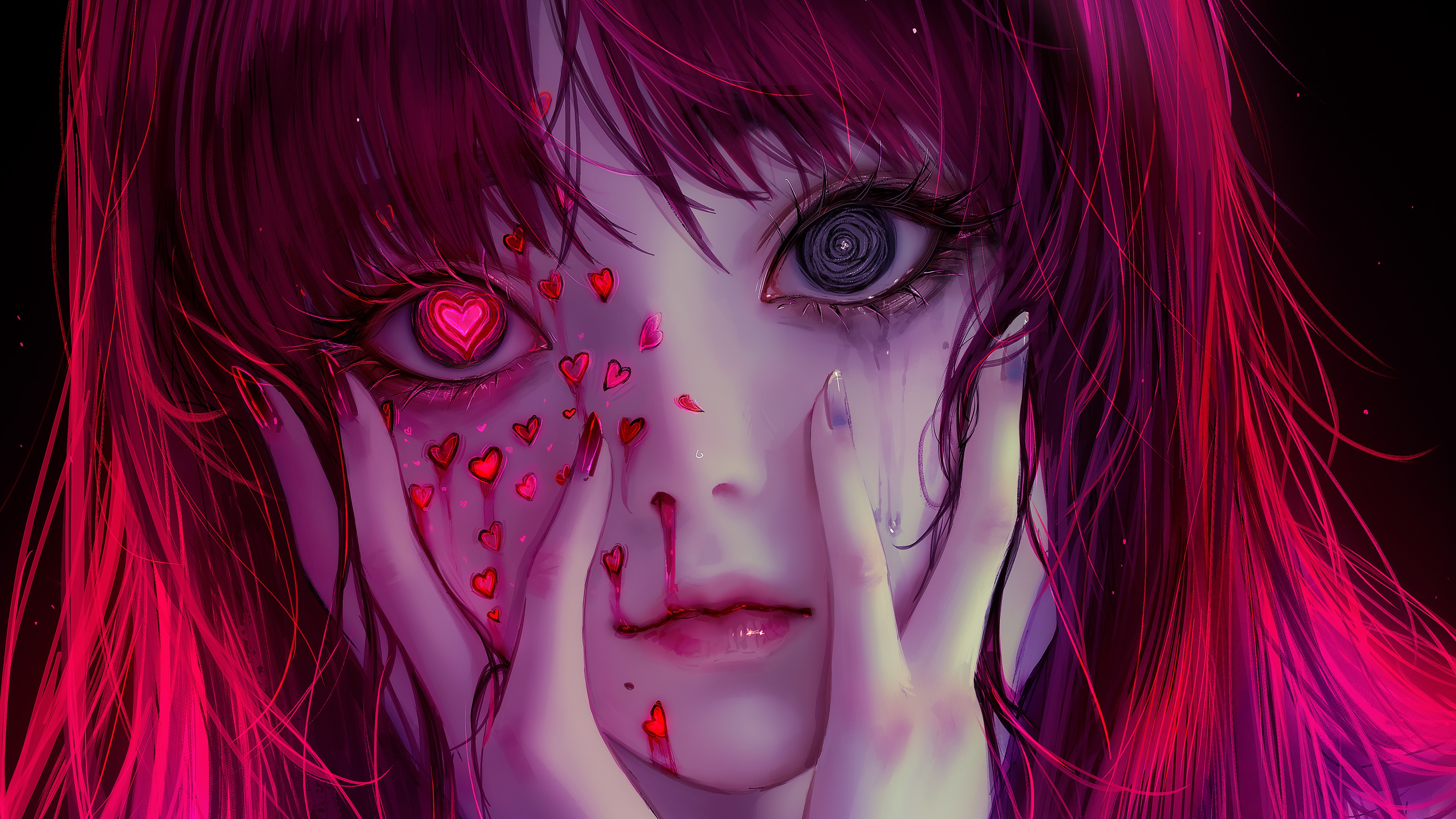 Anime Girl Heart Eyes Digital Art Wallpaper - 3840x2160 Resolution