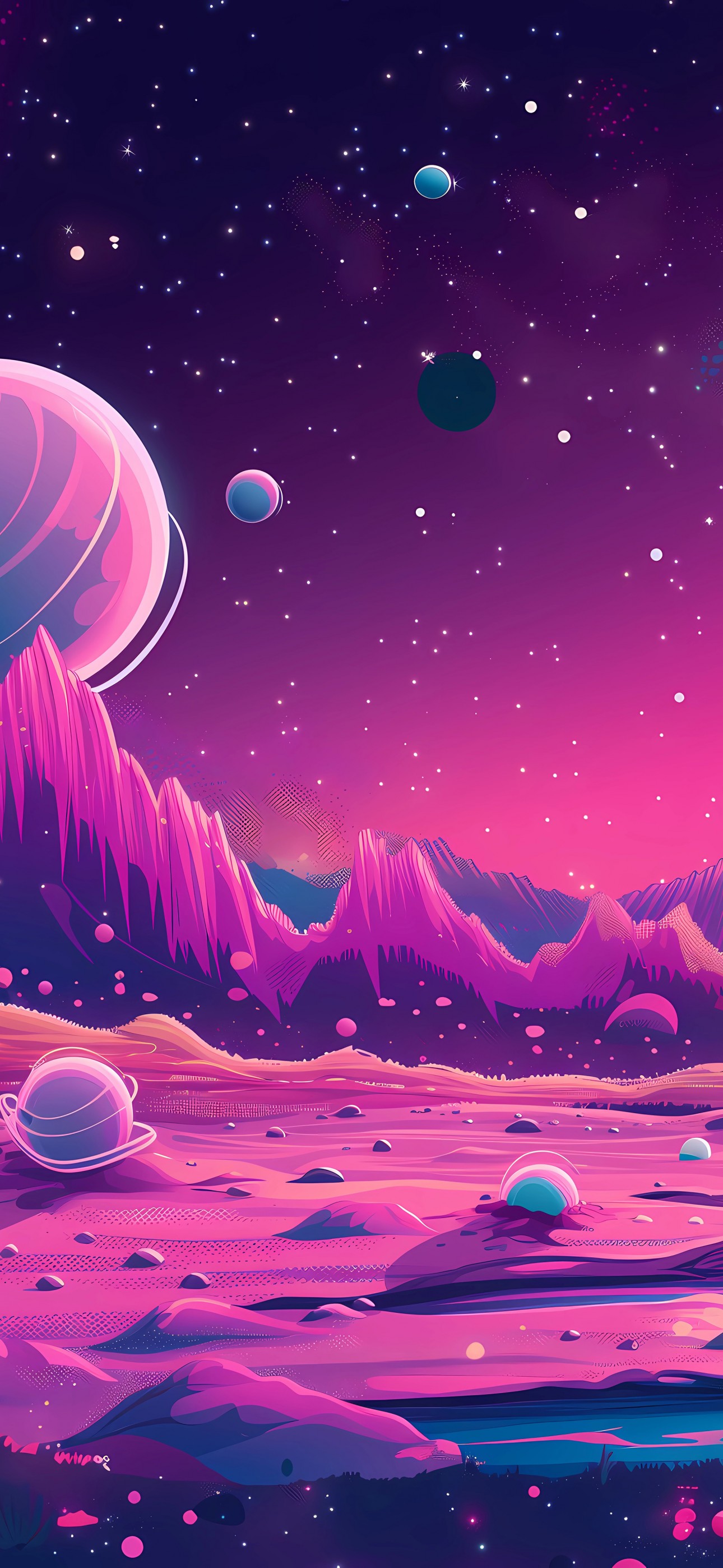 Cosmic Space Ai Art Purple Planets Wallpaper - 1290x2796