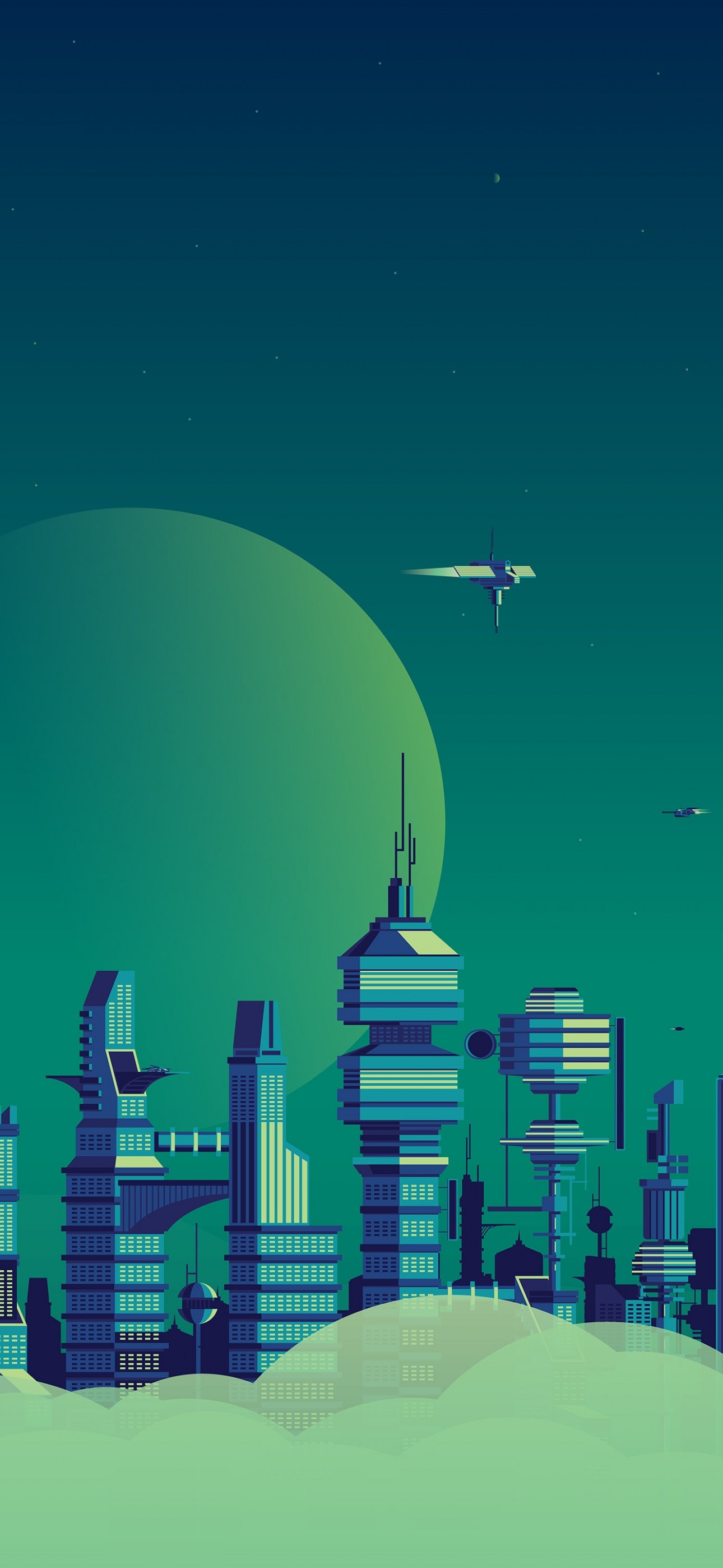 Sci Fi Planet Skyscraper Vector Art Wallpaper - 1290x2796