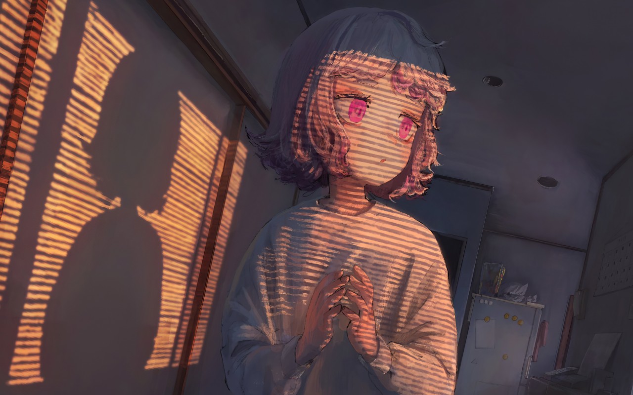 Pink Eyes Anime Girl Blinds Shadow Wallpaper - 1280x800
