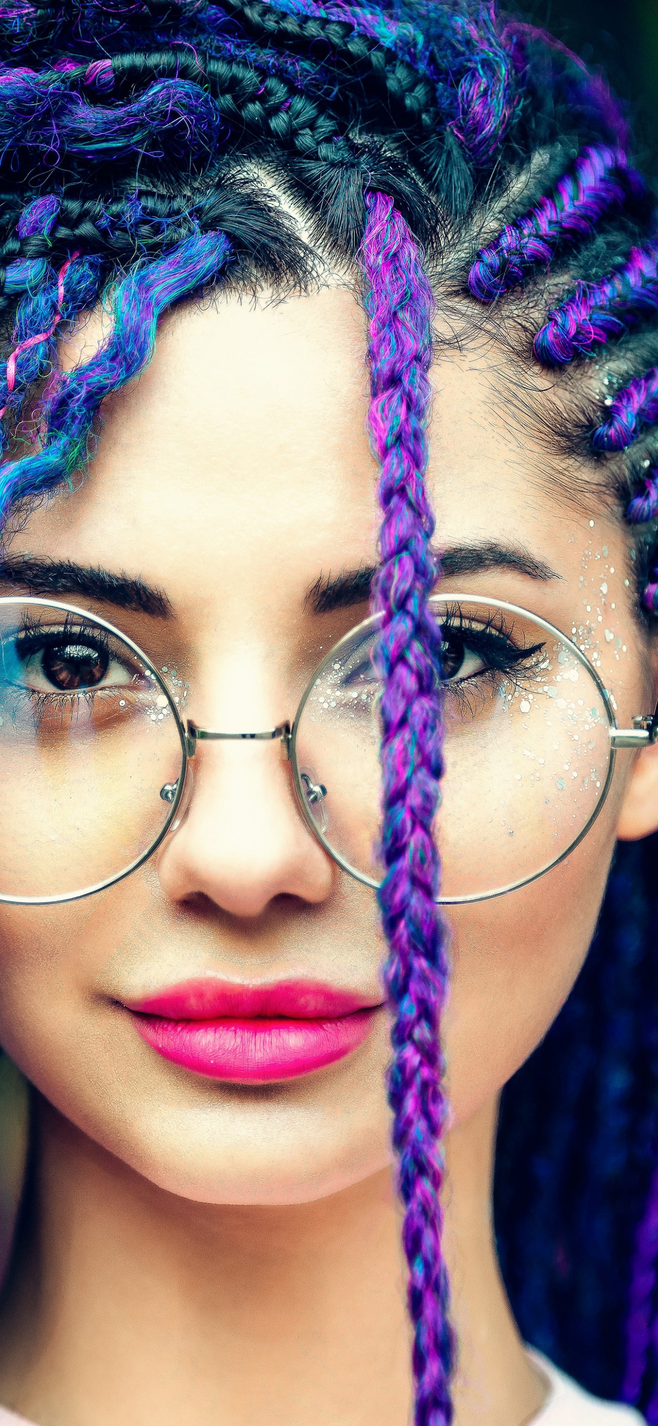 Girl Glasses Blue Hair Portrait Wallpaper - 1290x2796