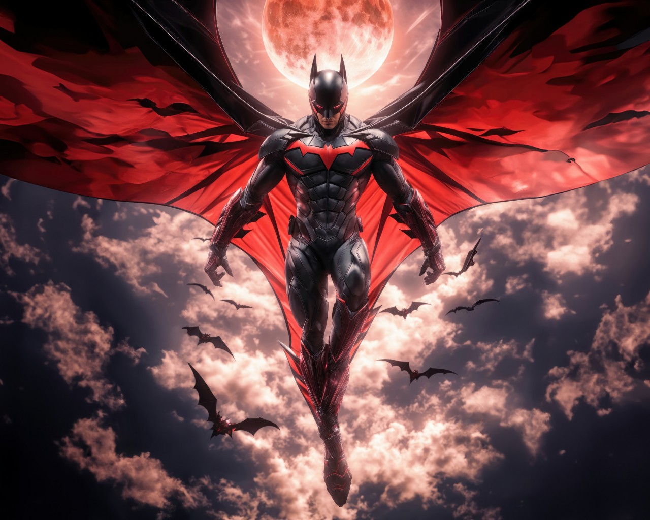 Batman Red Costume Moon Bats Wallpaper - 1280x1024 Resolution