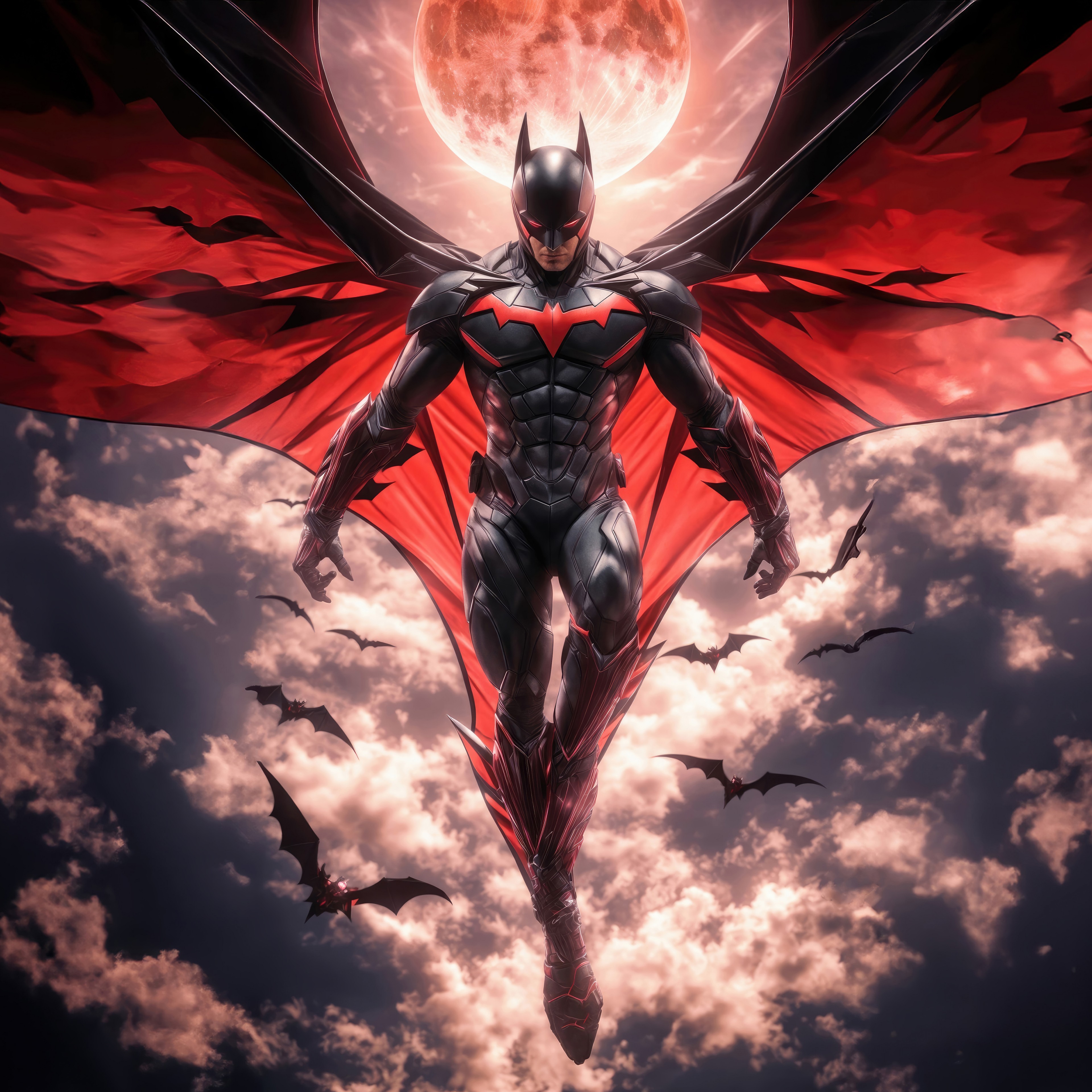 Batman Red Costume Moon Bats Wallpaper - 3840x3840
